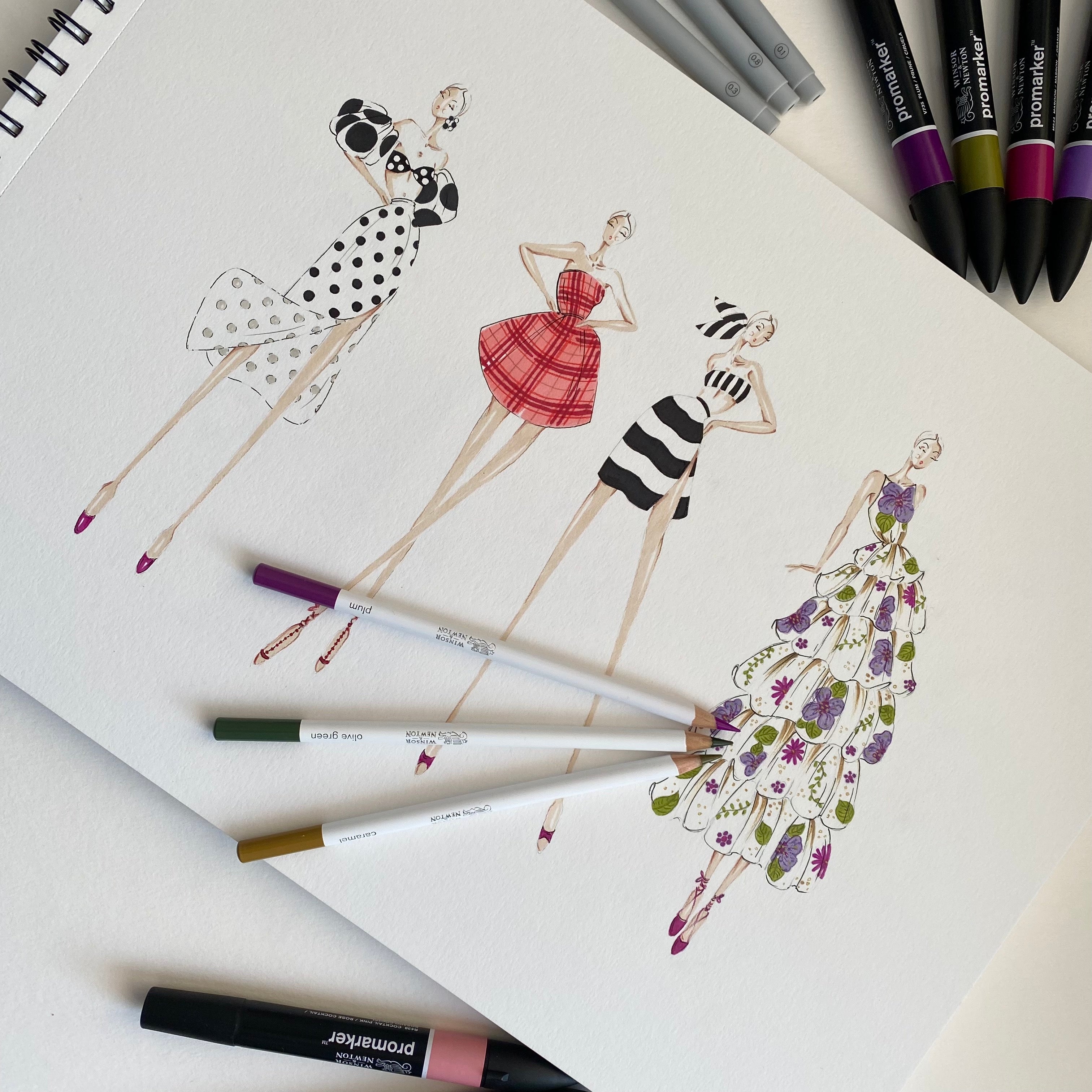 How to draw polka dots, plaid, stripes, and floral prints in fashion i ...